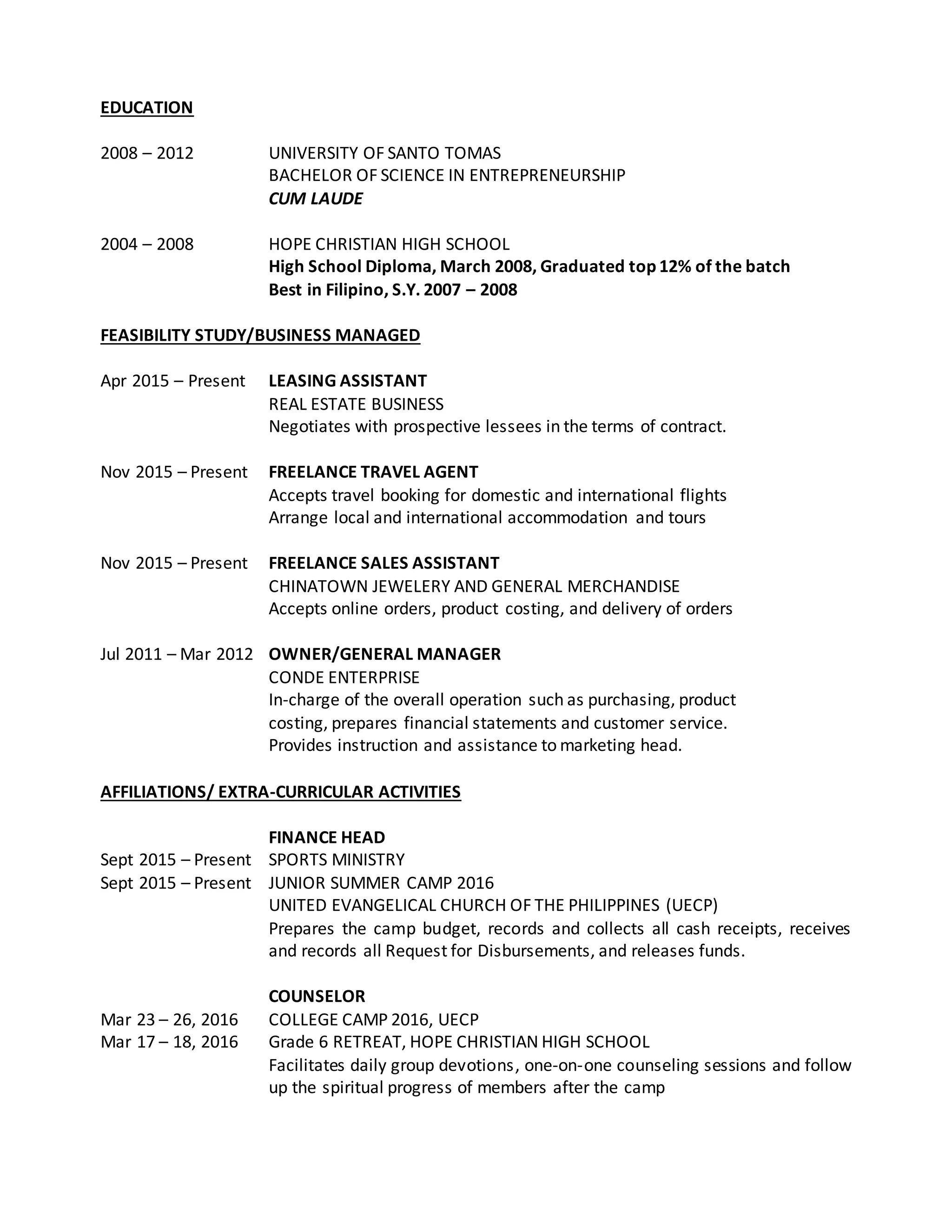 Curriculum Vitae - Mary Ann Chan Wong | DOCX