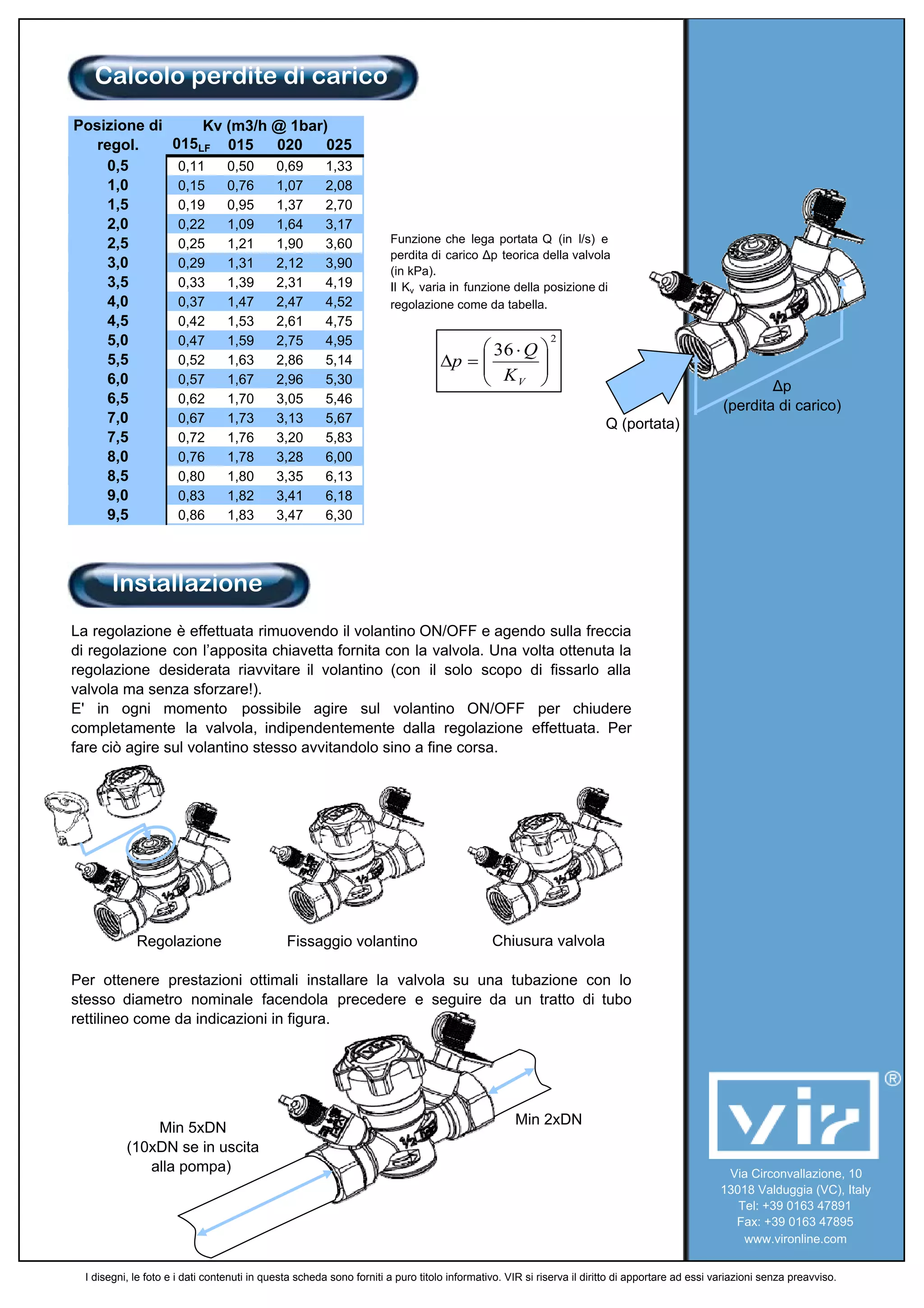 Volvola ON/OFF 1/2" DN 015 di bilanciamento statico | PDF