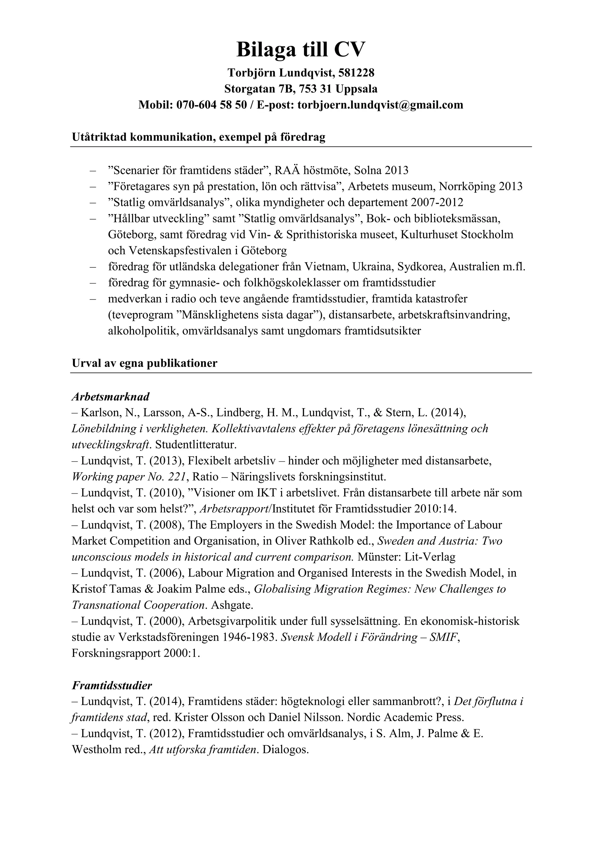 CV TL 2016 Bilaga | PDF