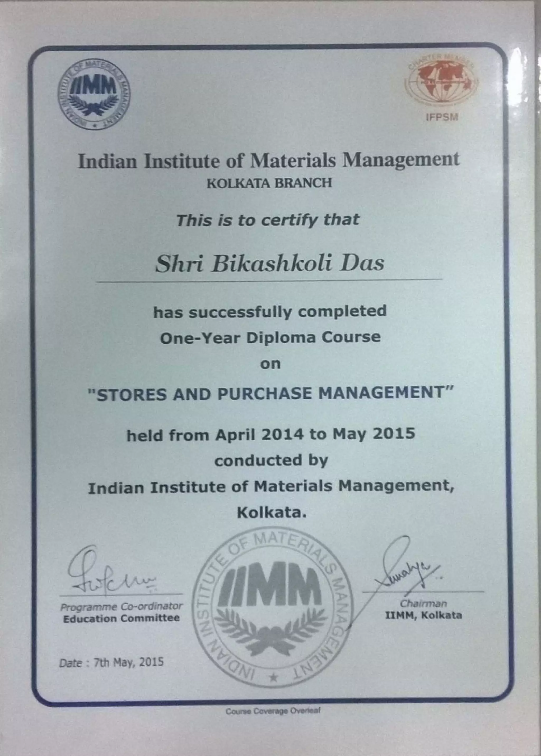 IIMM Certificate | PDF