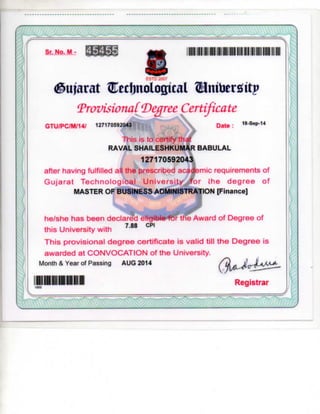 DEGREE CERTIFICATE-MBA | PDF
