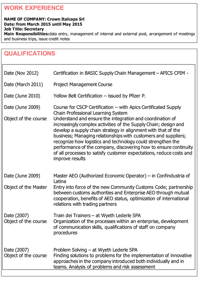 Curriculum Vitae Maria Glorioso | DOCX | Business Administration | Business