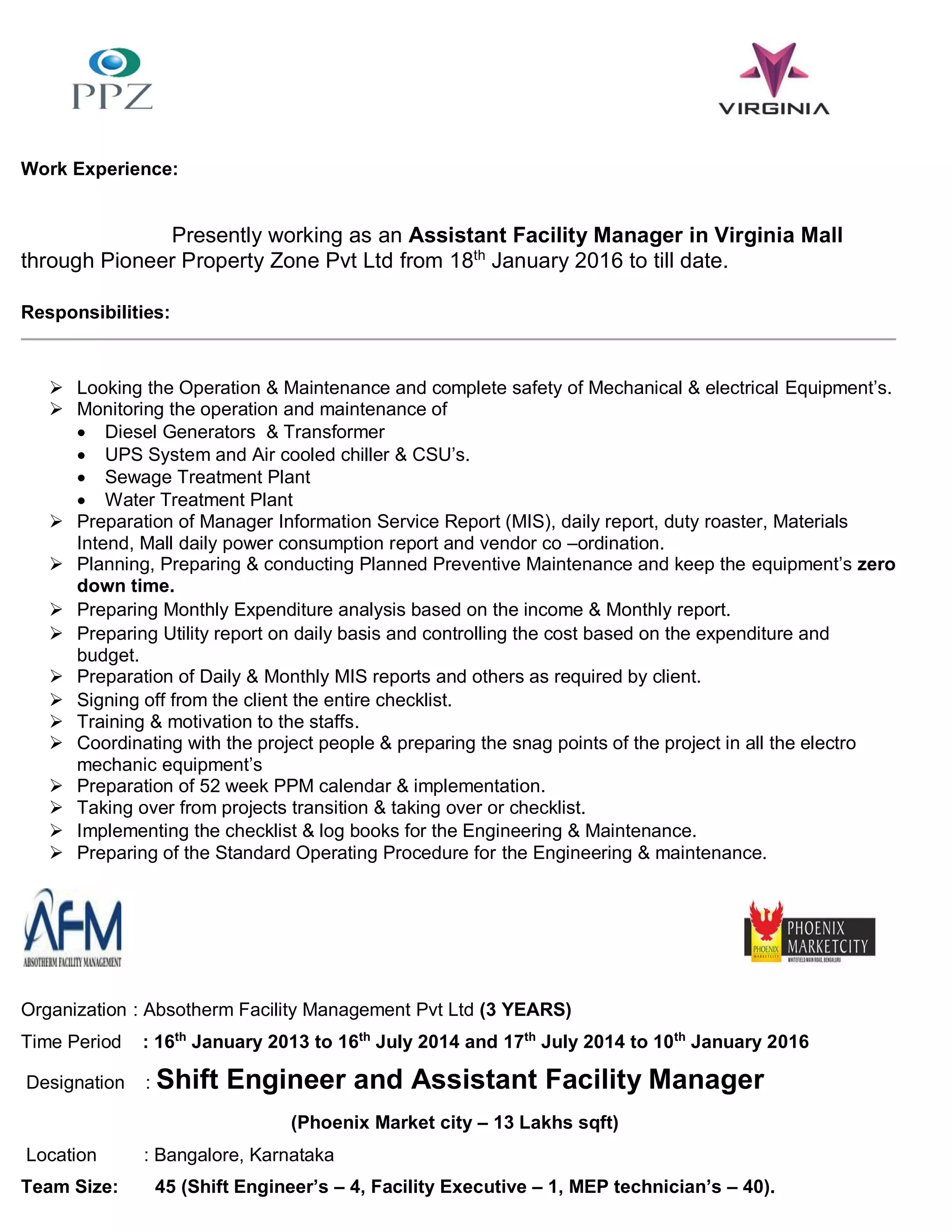 jose varun-Technical - Assistant Facility Manager- resume | PDF