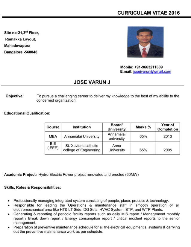 jose varun-Technical - Assistant Facility Manager- resume | PDF