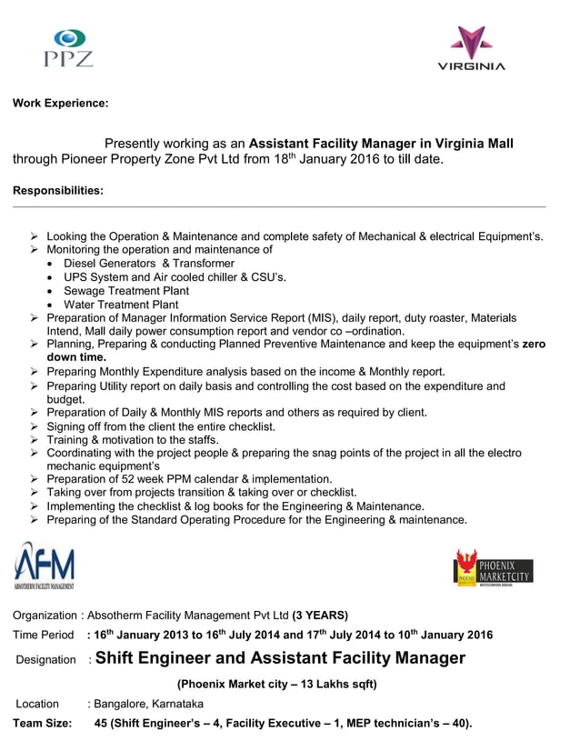 jose varun-Technical - Assistant Facility Manager- resume | PDF