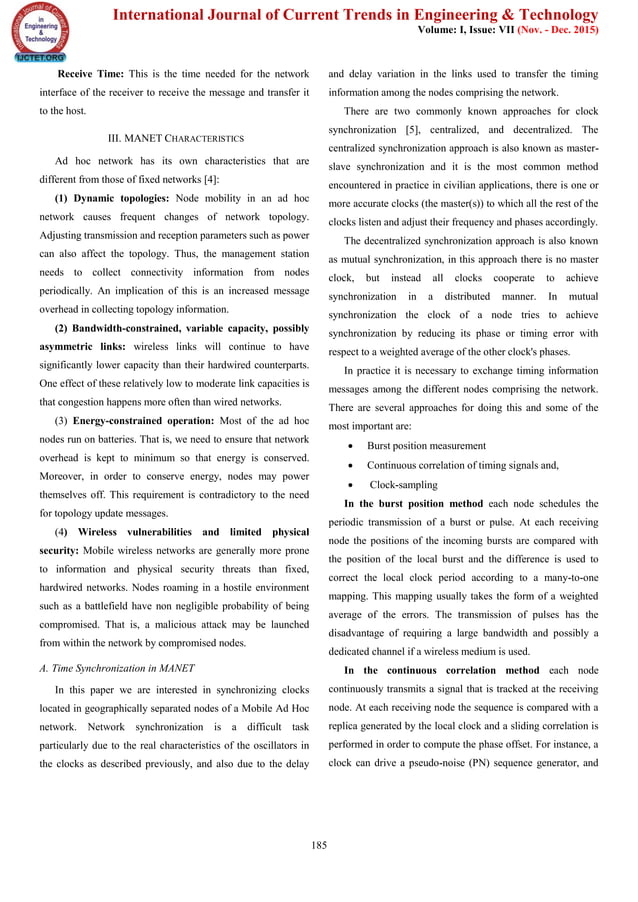 Investigation of Clock Synchronization Techniques and its Performance Impact in MANET | PDF