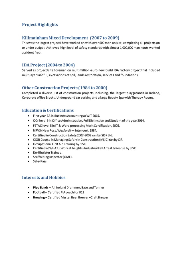 William Kinsella CV 2016 | PDF