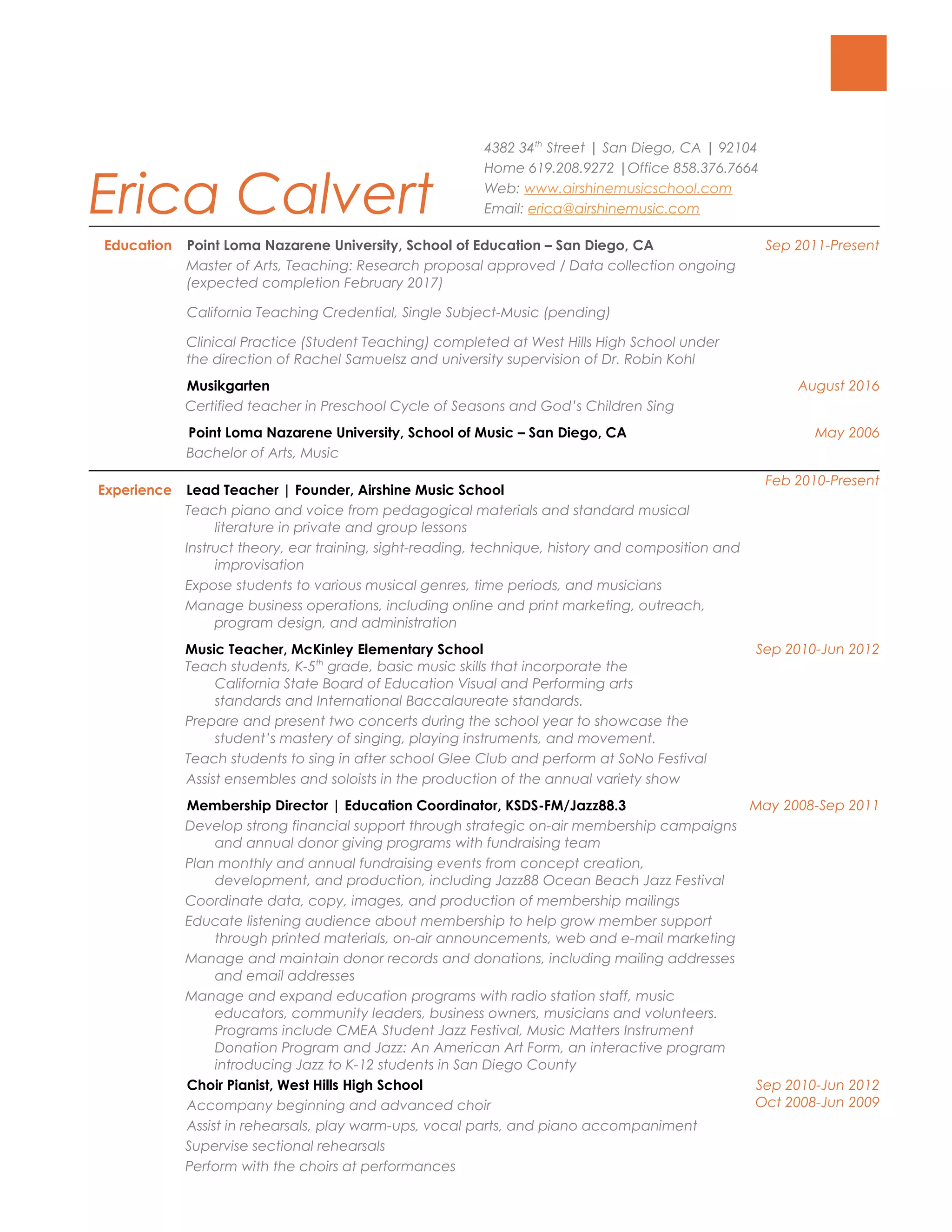 Erica Calvert Resume | DOC