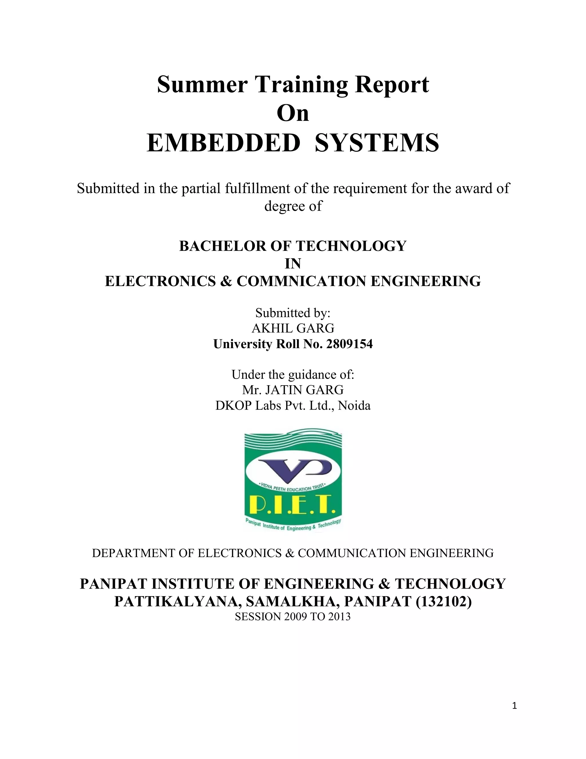 Embedded Systems Training Report | PDF