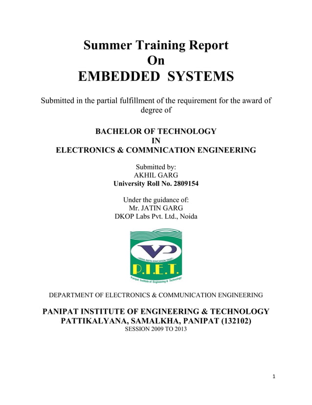 Embedded Systems Training Report | PDF | Programming Languages | Computing