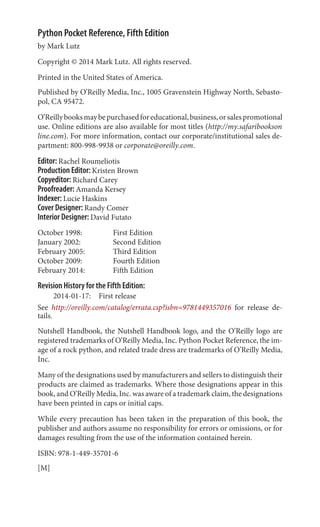 Python pocket reference 5ed. Edition Mark Lutz | PDF