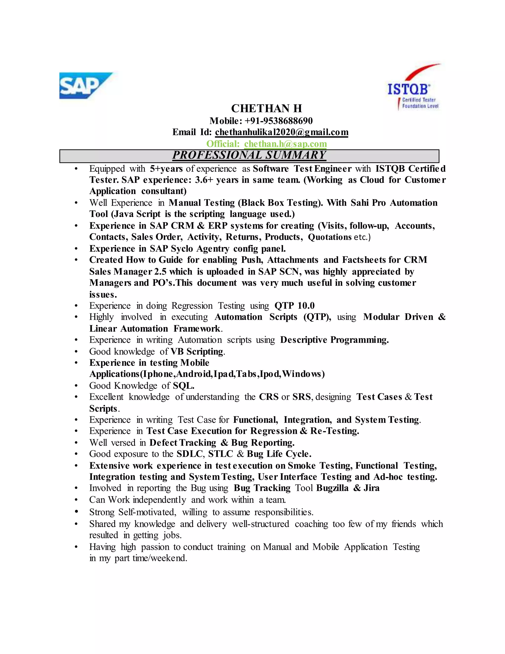 Chethan Updated Resume | DOCX | Operating Systems | Computer Software ...