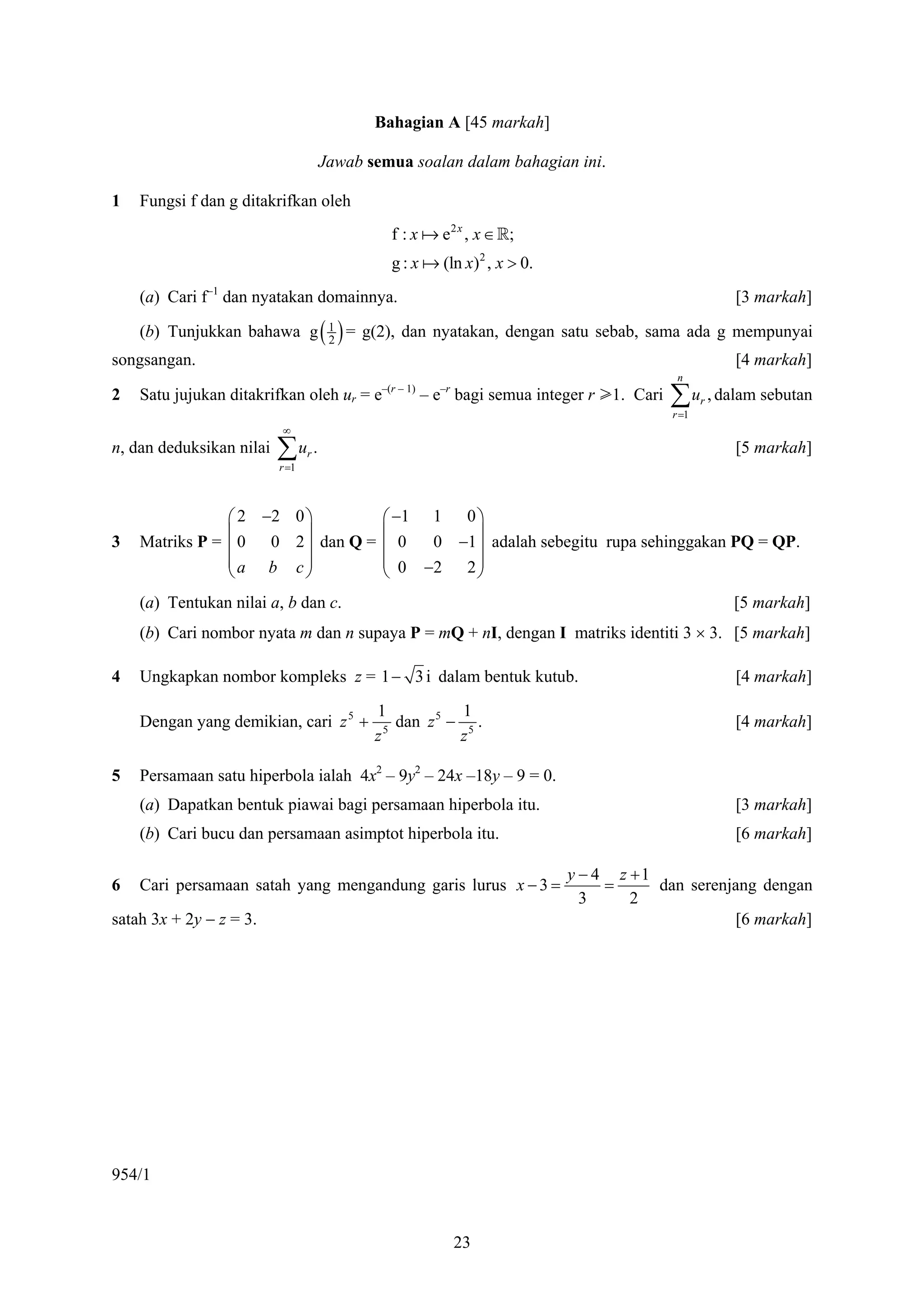 954 Sukatan Pelajaran Matematik (T) STPM (Baharu) | PDF