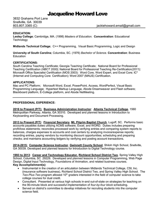 Jacqueline_Howard_Love_Resume | PDF | Professional School ...
