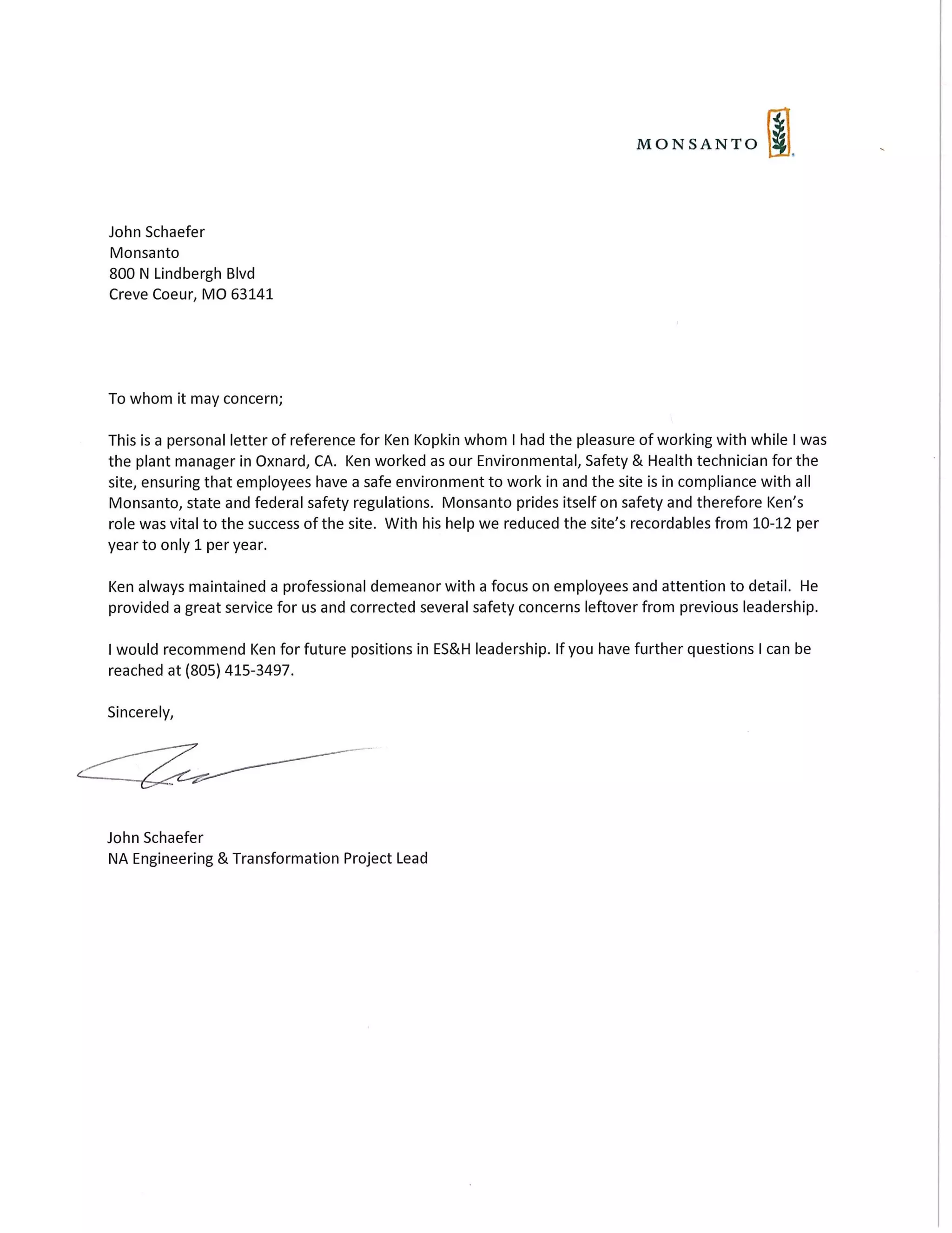 Reference Letter - John Schaefer | PDF