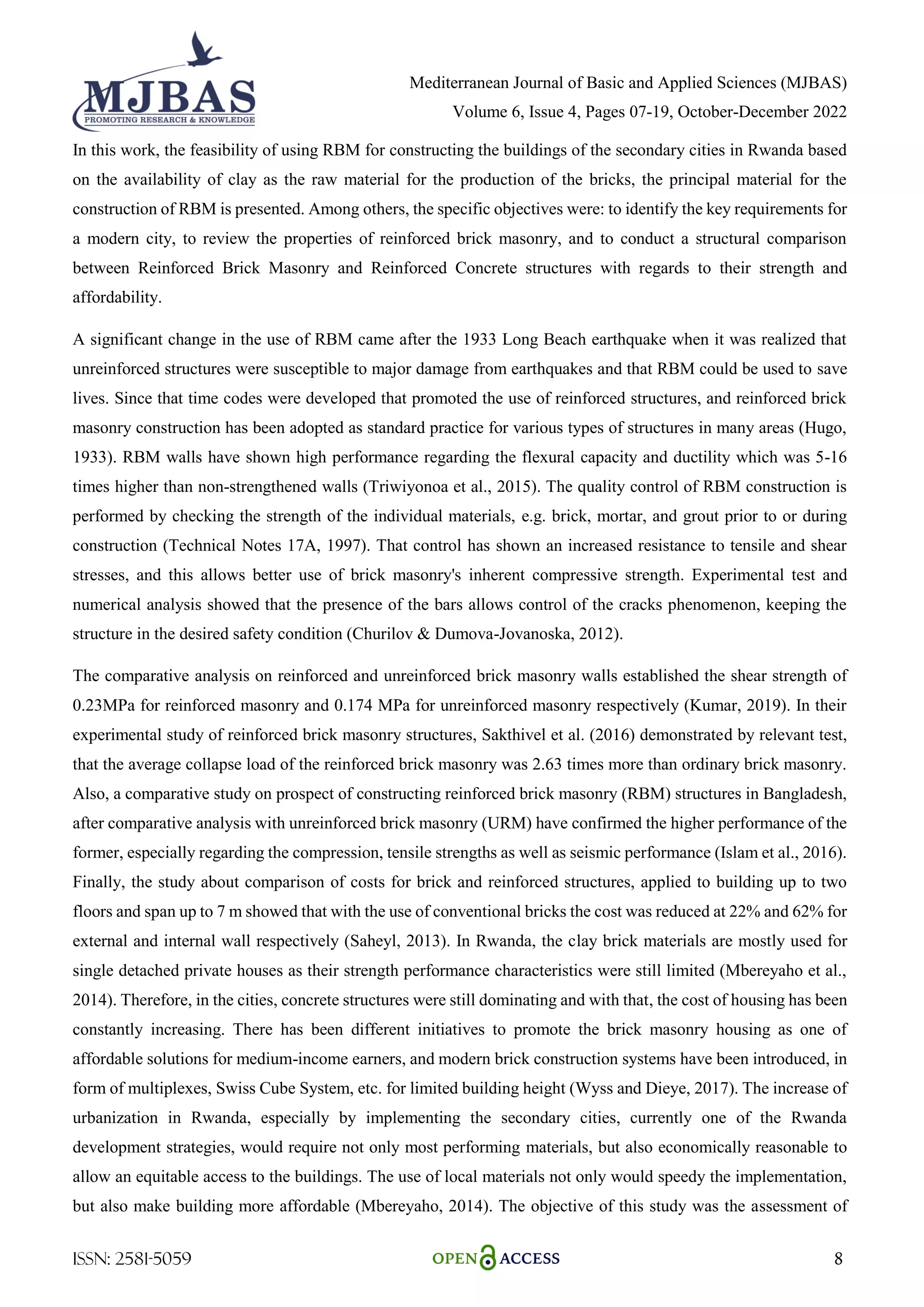 Reinforced Brick Masonry in Urbanization of Rwanda Secondary Cities | PDF