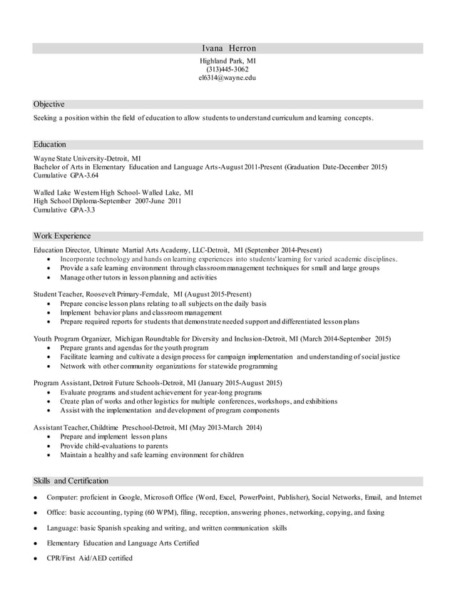resume student teaching | PDF