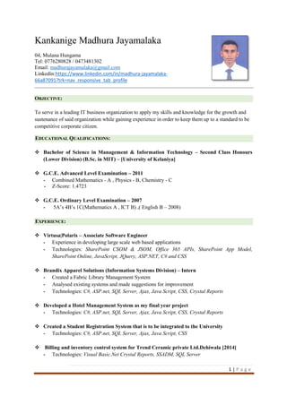 Madhura-Jayamalaka-CV-New | PDF