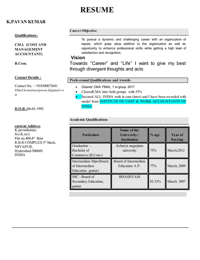 pavan new resume | DOCX | Career Planning | Careers