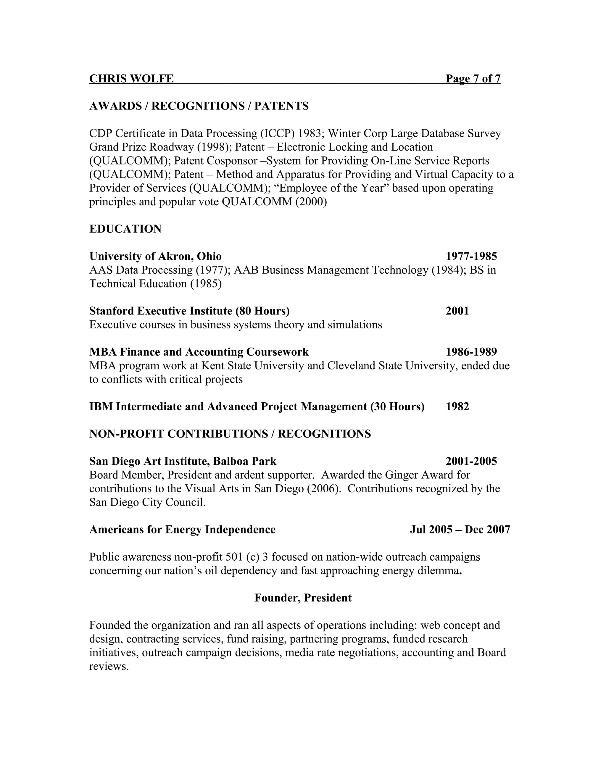 Resume Chris Wolfe Oct 2015 | DOC