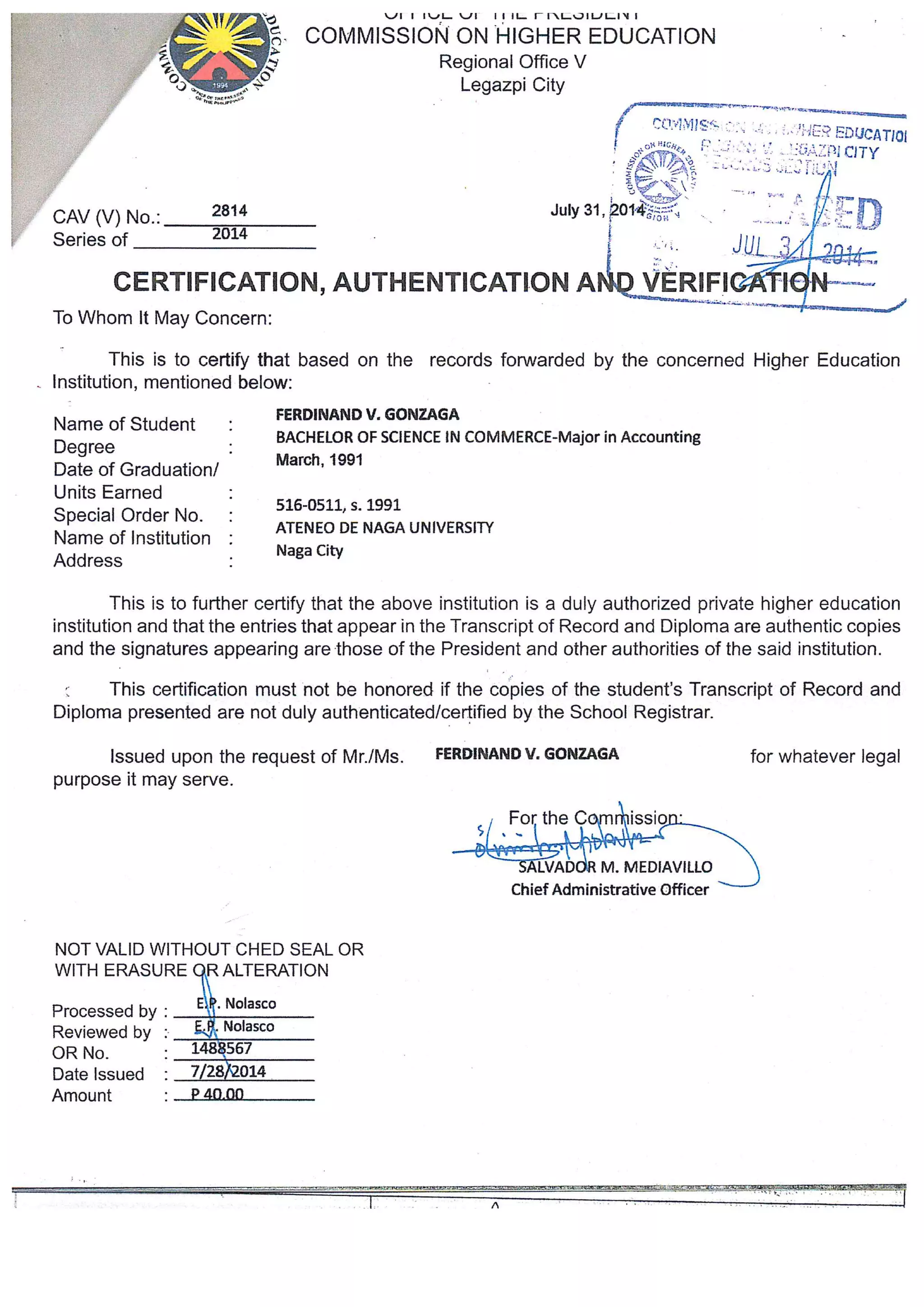 Bachelor's Degree Authenticated Documents | PDF