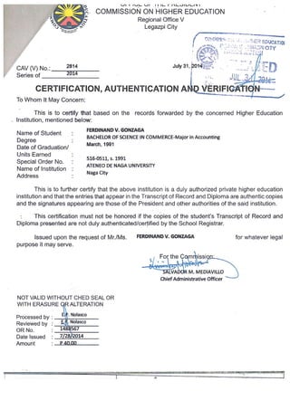 Bachelor's Degree Authenticated Documents | PDF