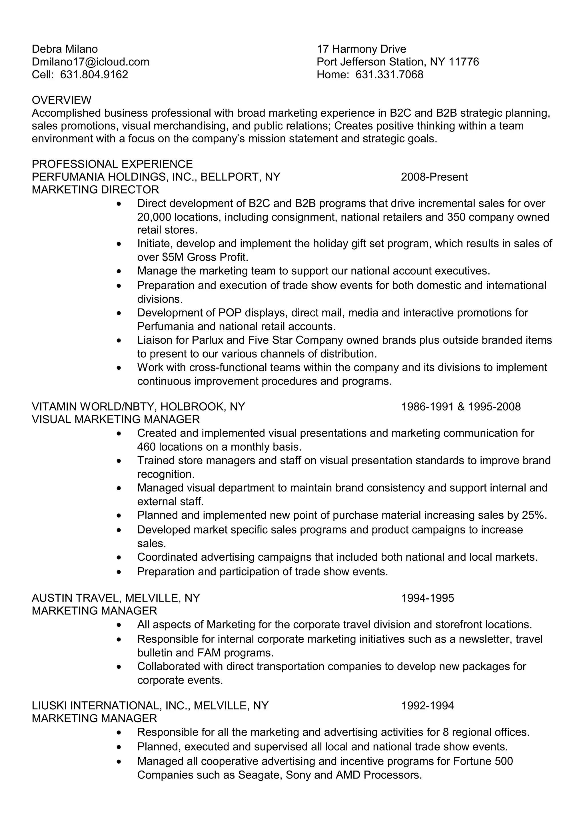 Debra Milano - Resume | DOC