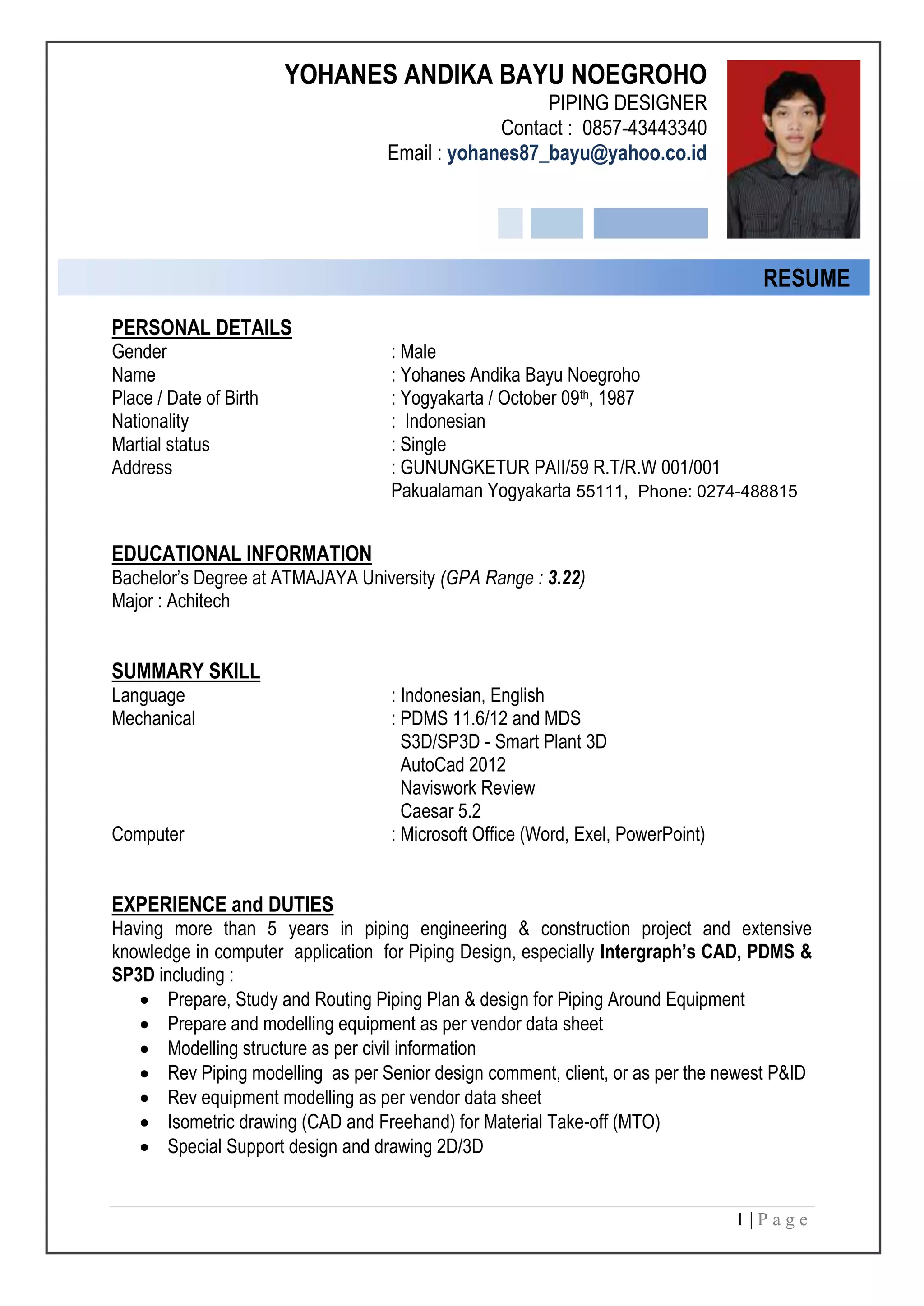 CV YOHANES NOEGROHO | DOCX