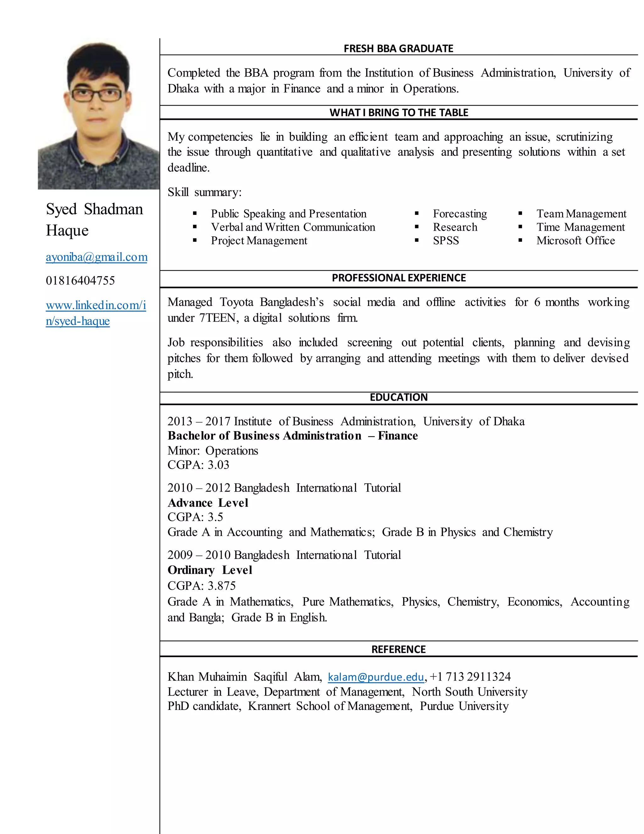 CV Syed Shadman Haque | DOCX