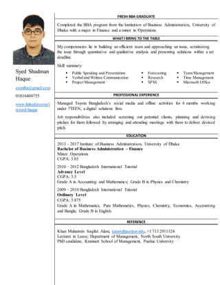 CV Syed Shadman Haque | PDF