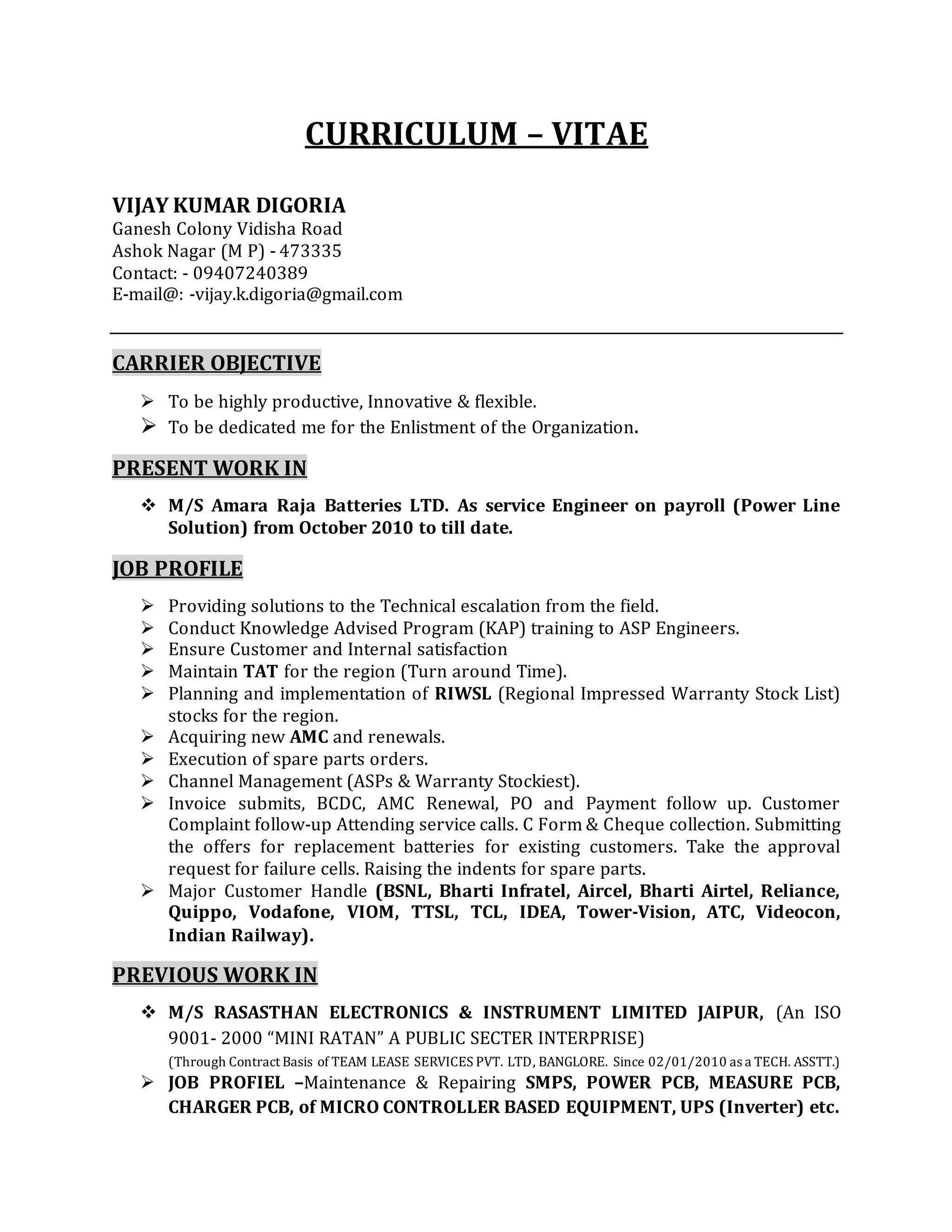 Vijay Kumar Digoria Resume | DOCX