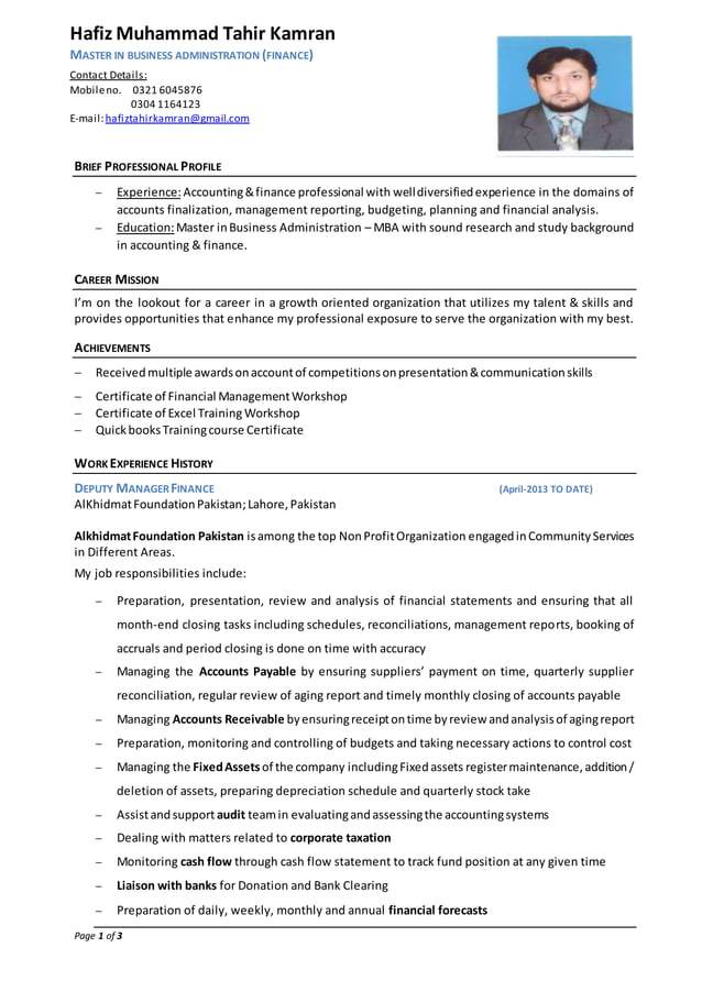 Tahir CV 1 | DOCX | Business Accounting & Finance | Business