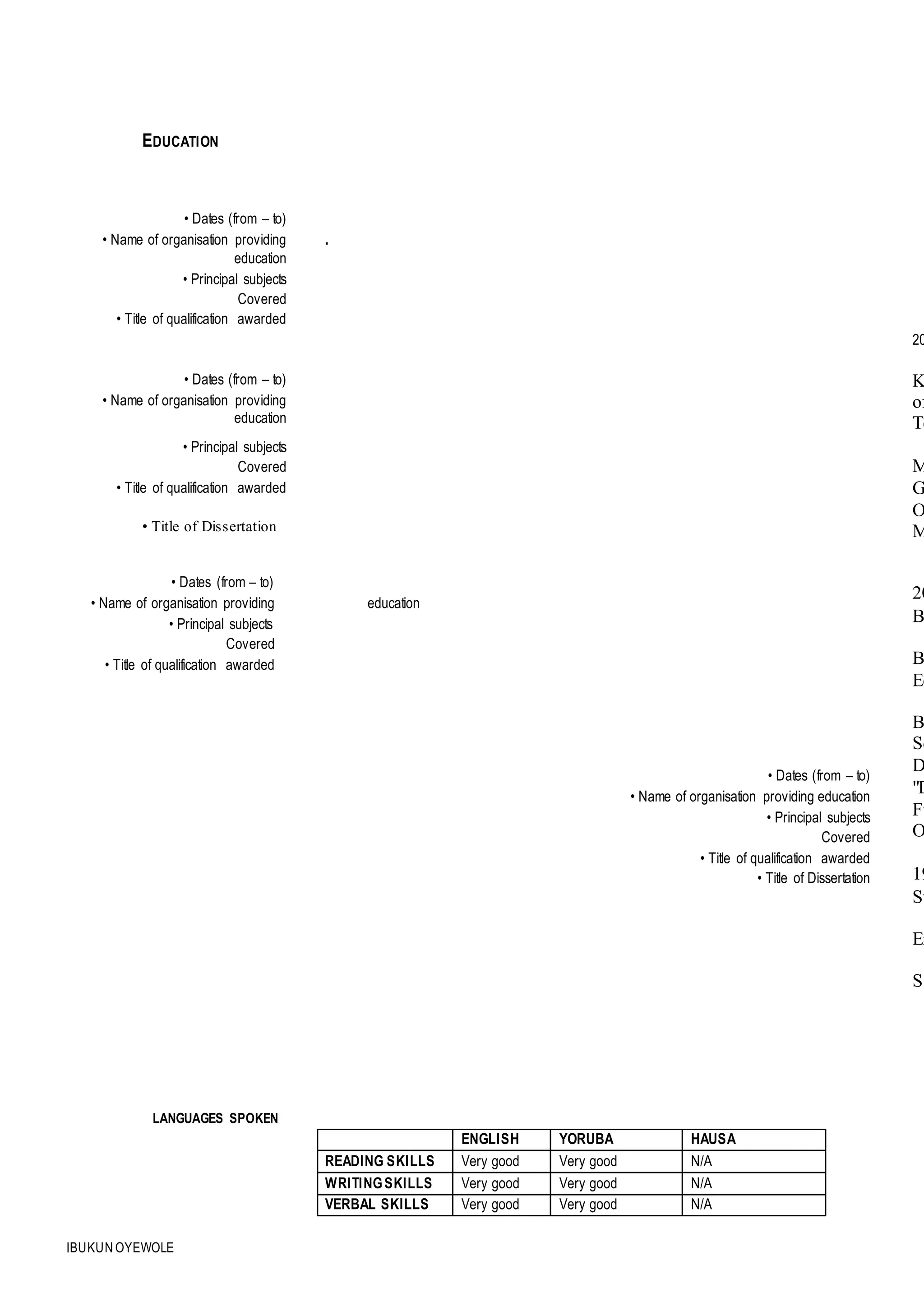 MY RESUME Ibukun oyewole | PDF
