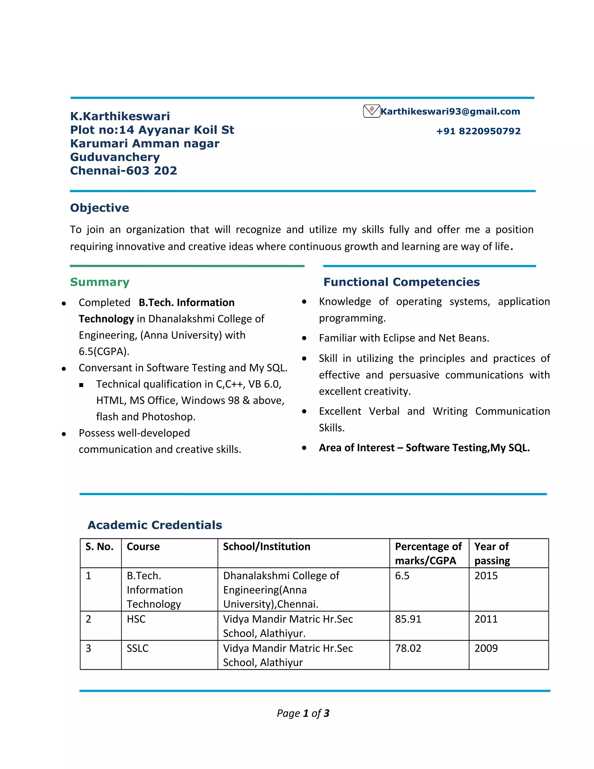 karthikeswari NEW resume | DOC