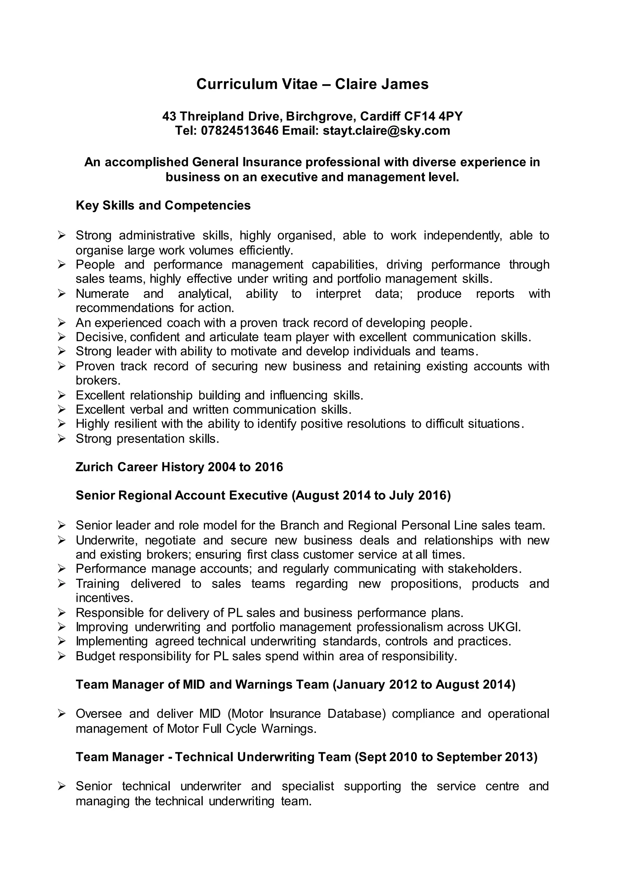 Curriculum Vitae - Claire James | DOCX