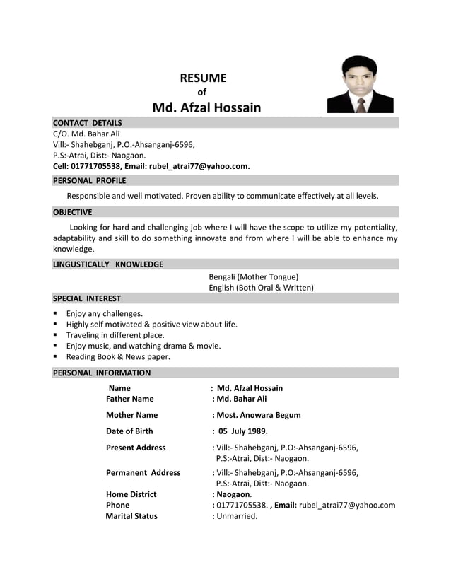 CV of Md Afzal Hossain.... | PDF