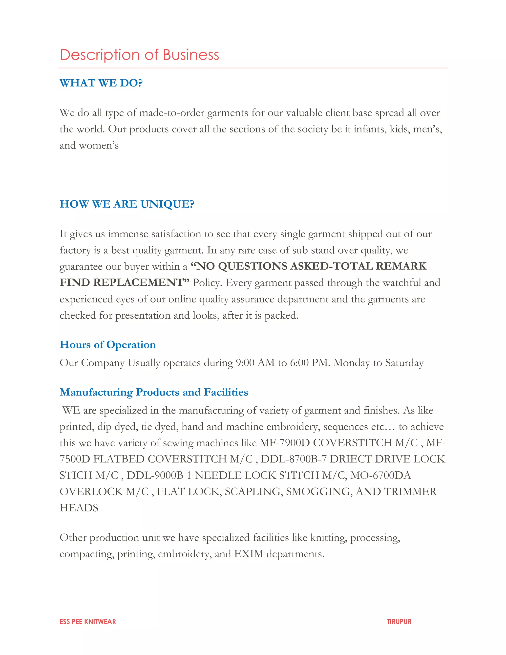 ESS PEE KNITWEAR PROFILE | PDF