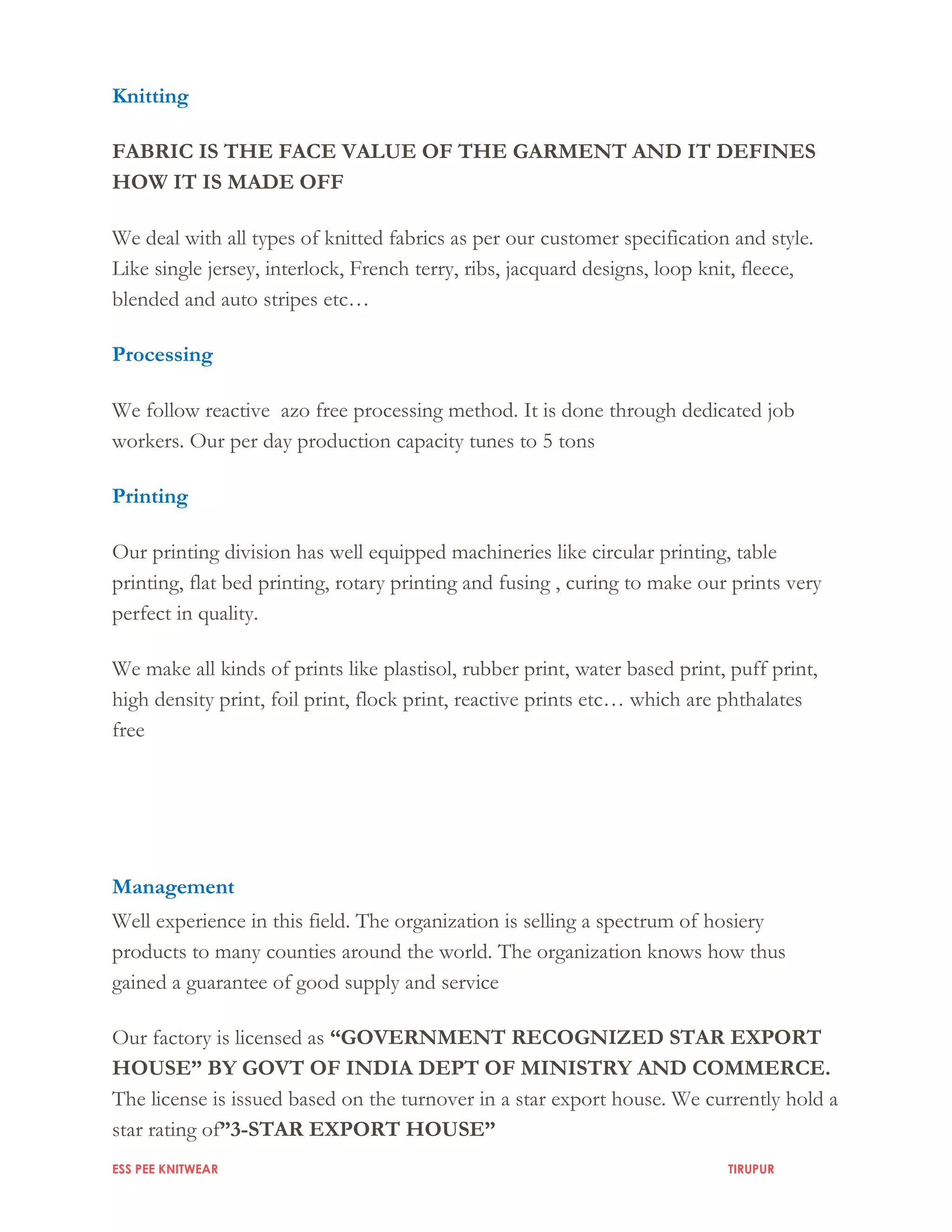 ESS PEE KNITWEAR PROFILE | PDF