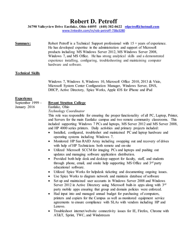 Petroff Robert 8-25-16 | DOCX | IT and Internet Support | Internet