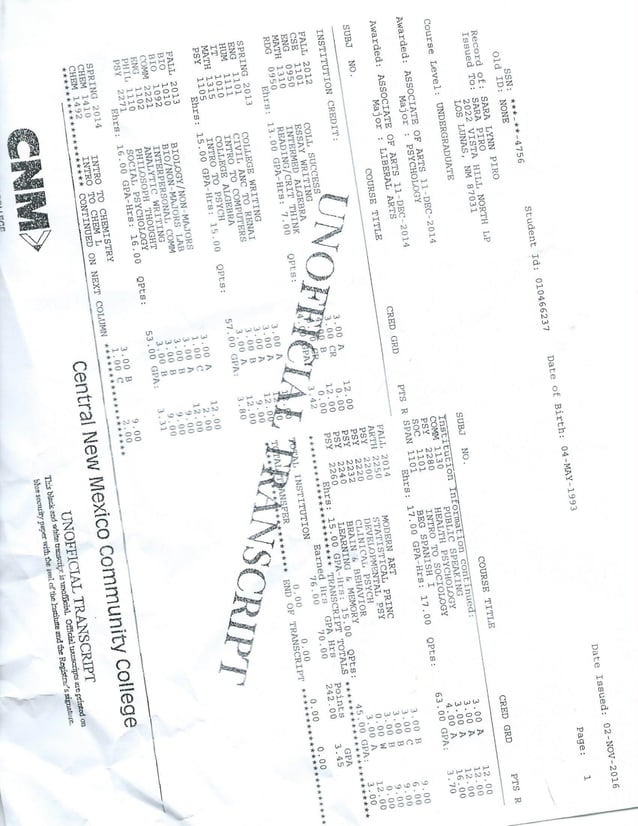 CNM Transcripts | PDF