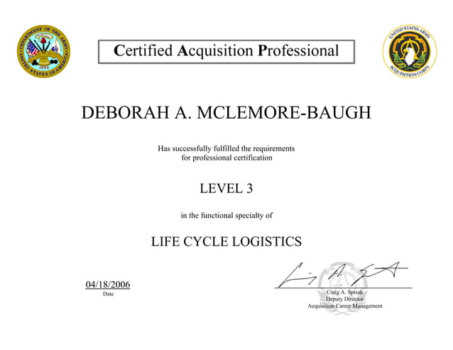 Lifecycle Logistics Level 3 Certification_4_06 | PPT