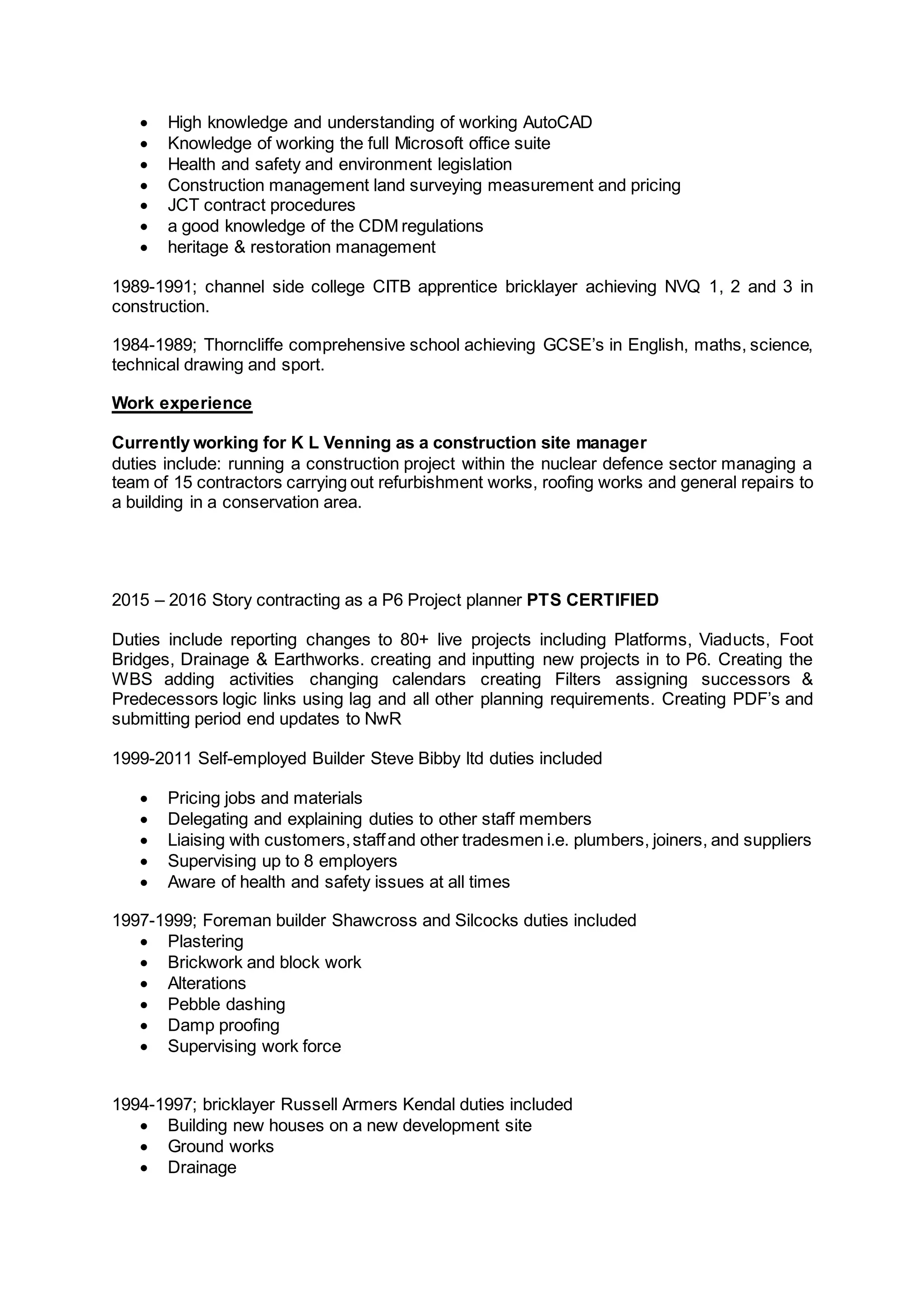 Steven Bibby C V | DOCX