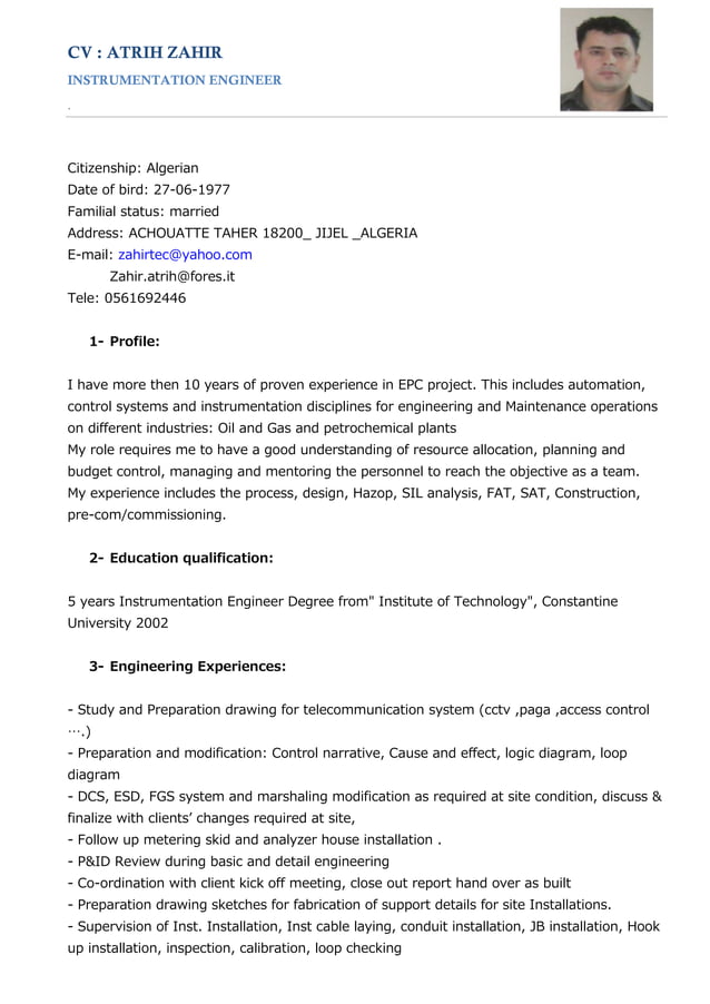 Resume instrumentation engineer | PDF | Civil Engineering Industry ...