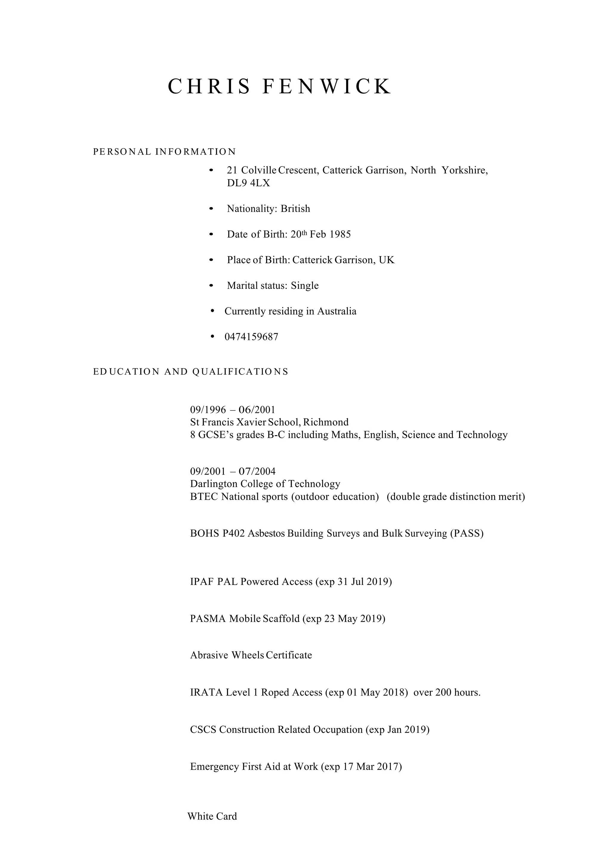 chris fenwick curriculum vitae | PDF