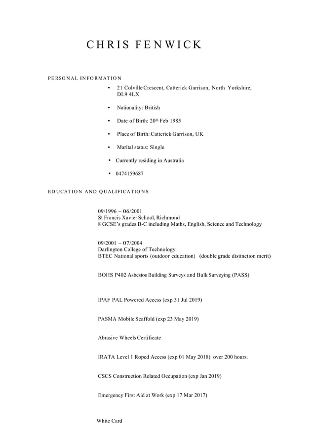 chris fenwick curriculum vitae | PDF