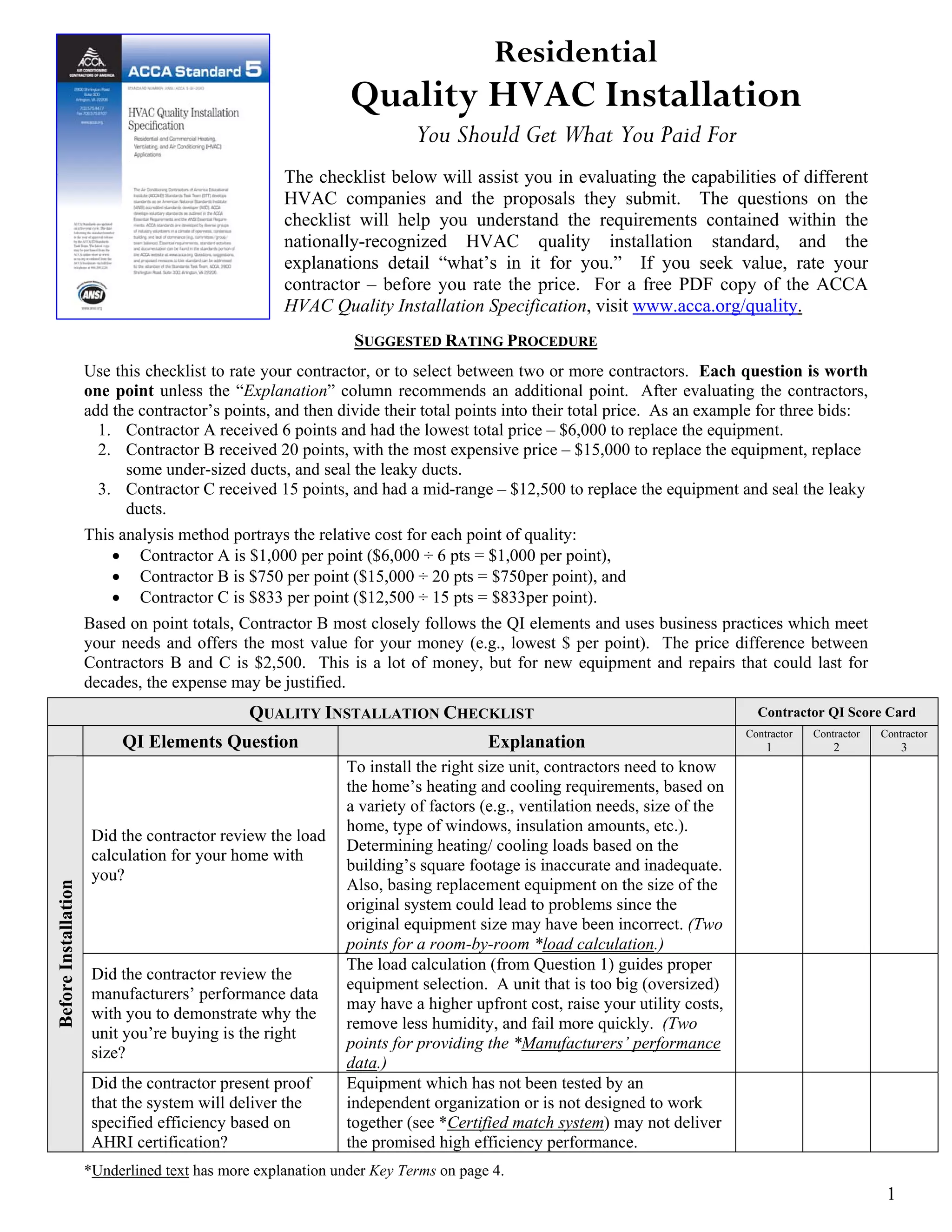 Quality Installation Check list | PDF