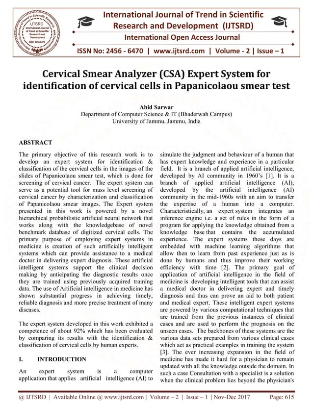 Cervical Smear Analyzer (CSA) Expert System for identification of ...