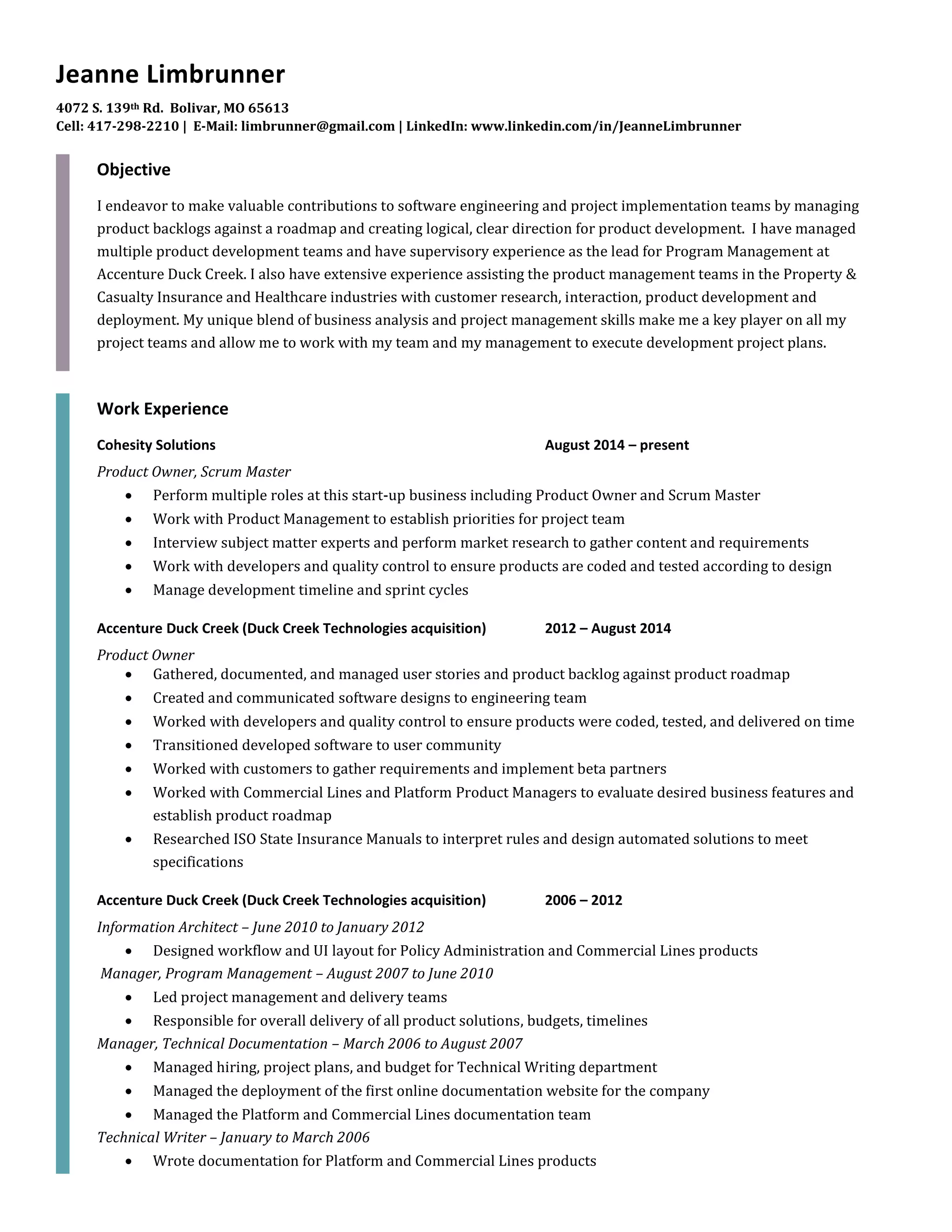 Jeanne Limbrunner ProjMgr | PDF