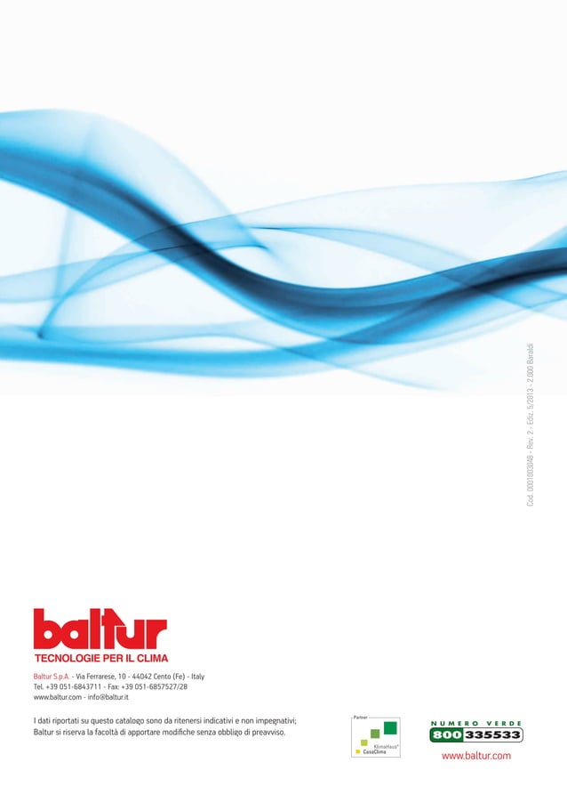 Linea commerciale di climarizzatori Baltur disponibili da R.V. | PDF