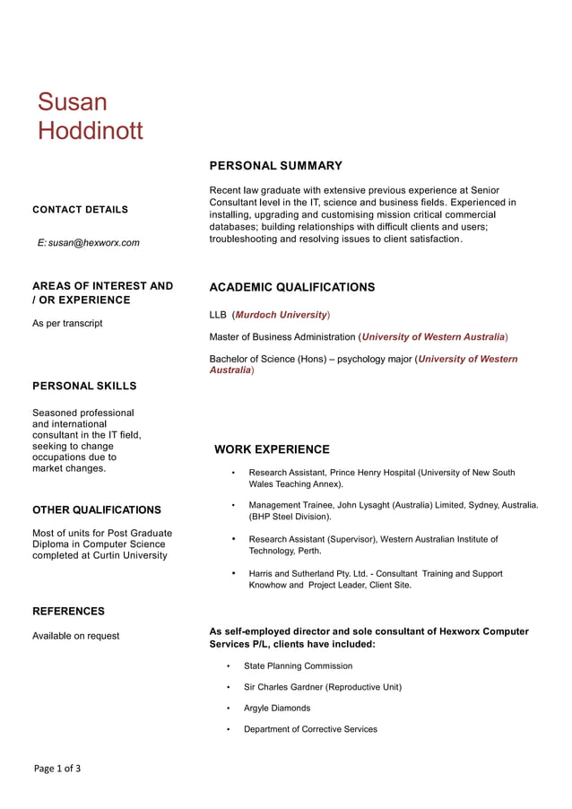 Short CV - Susan Hoddinott | PDF | Business | Business and Finance